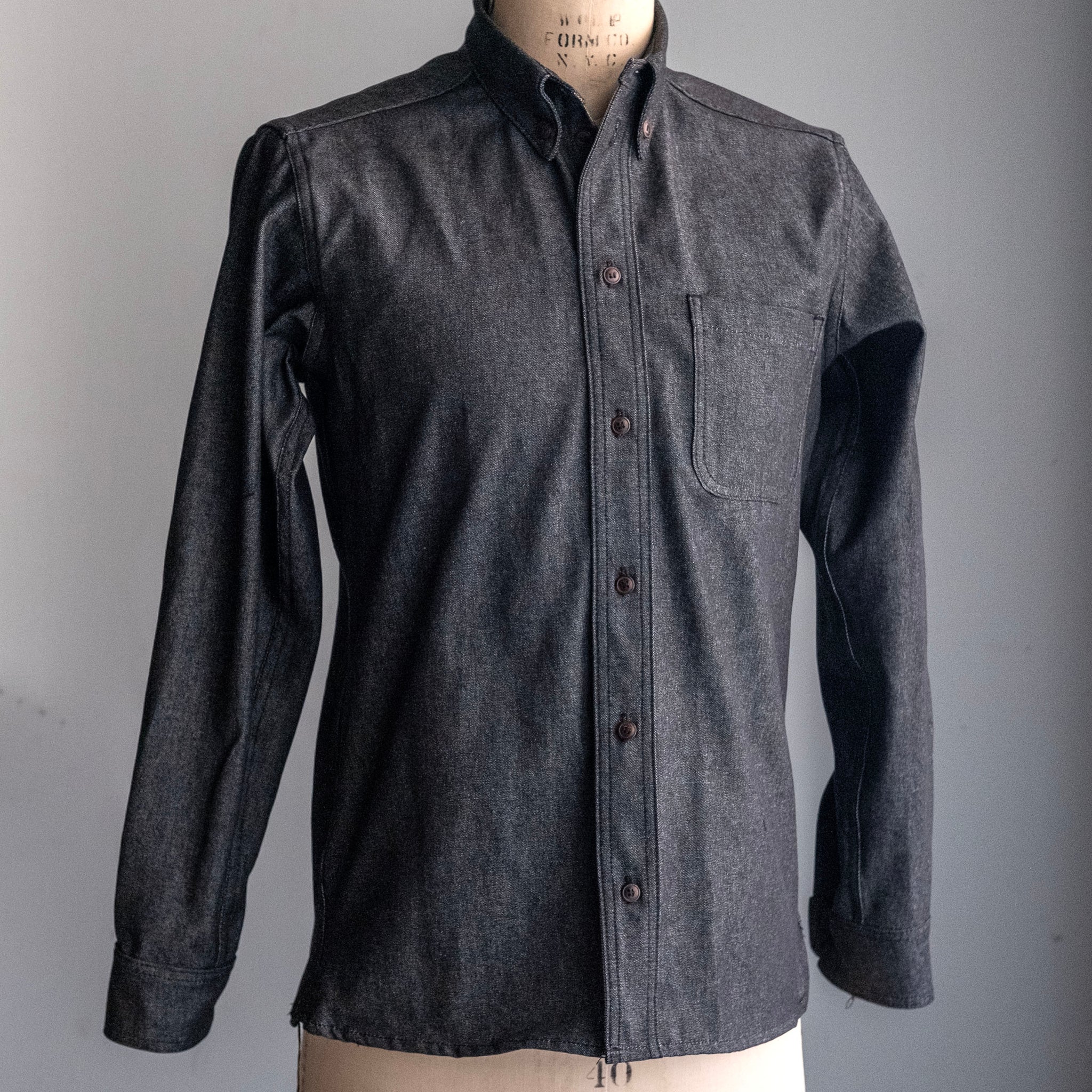 Denim Button Down Shirt Nihon Menpu Shadow Denim Sz Large